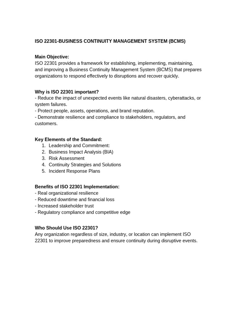Iso 22301 BCMS | PDF