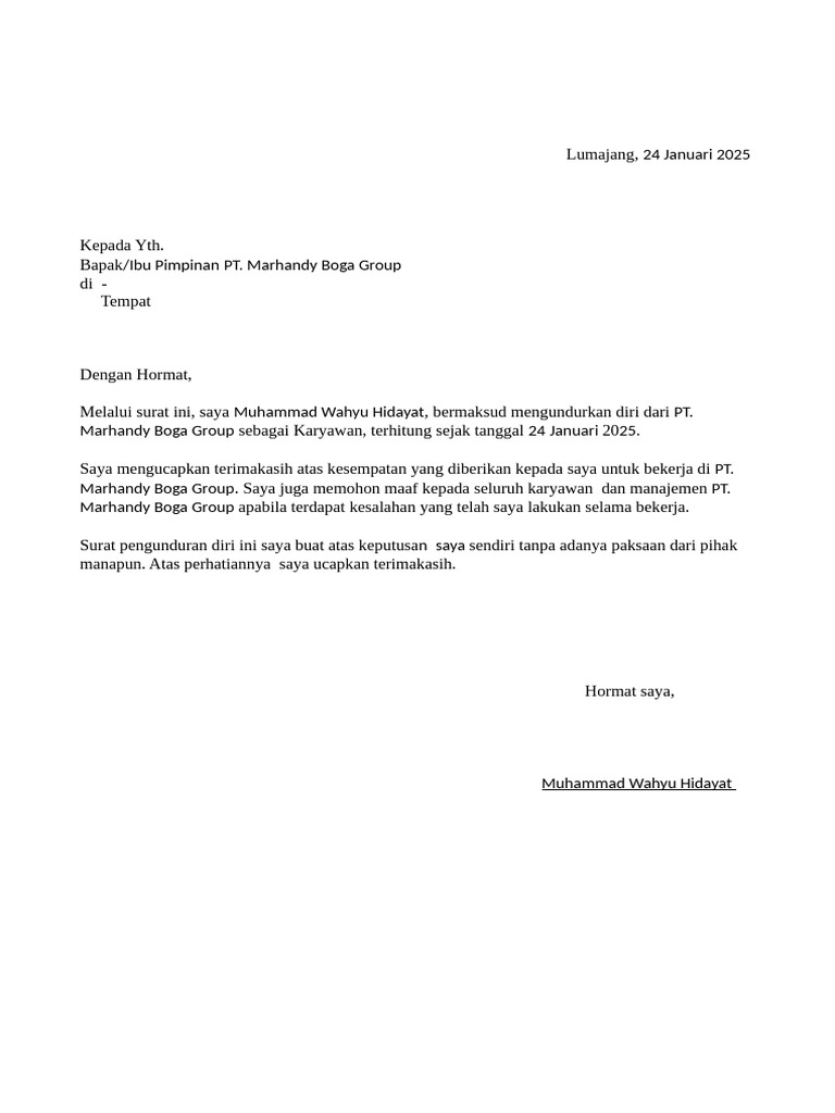 Surat Pengunduran Diri Wahyu | PDF