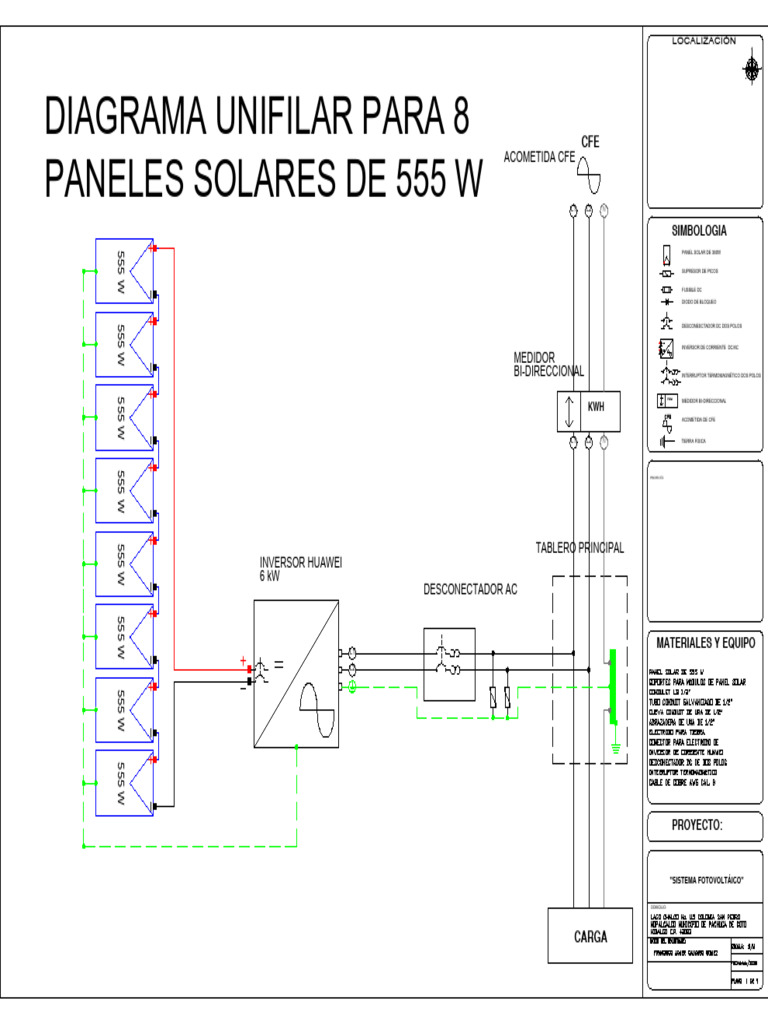 Diagrama Unifilar: 8 Paneles Solares | PDF | Electricidad renovable ...