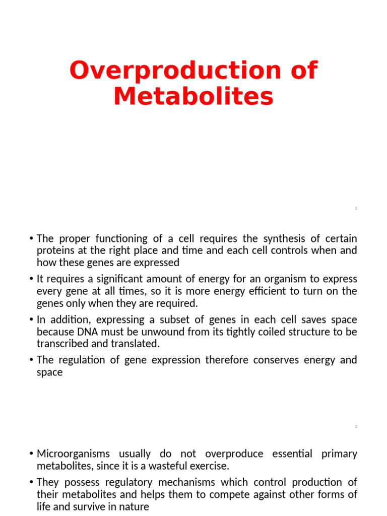 Overproduction of Metabolites | PDF | Operon | Repressor