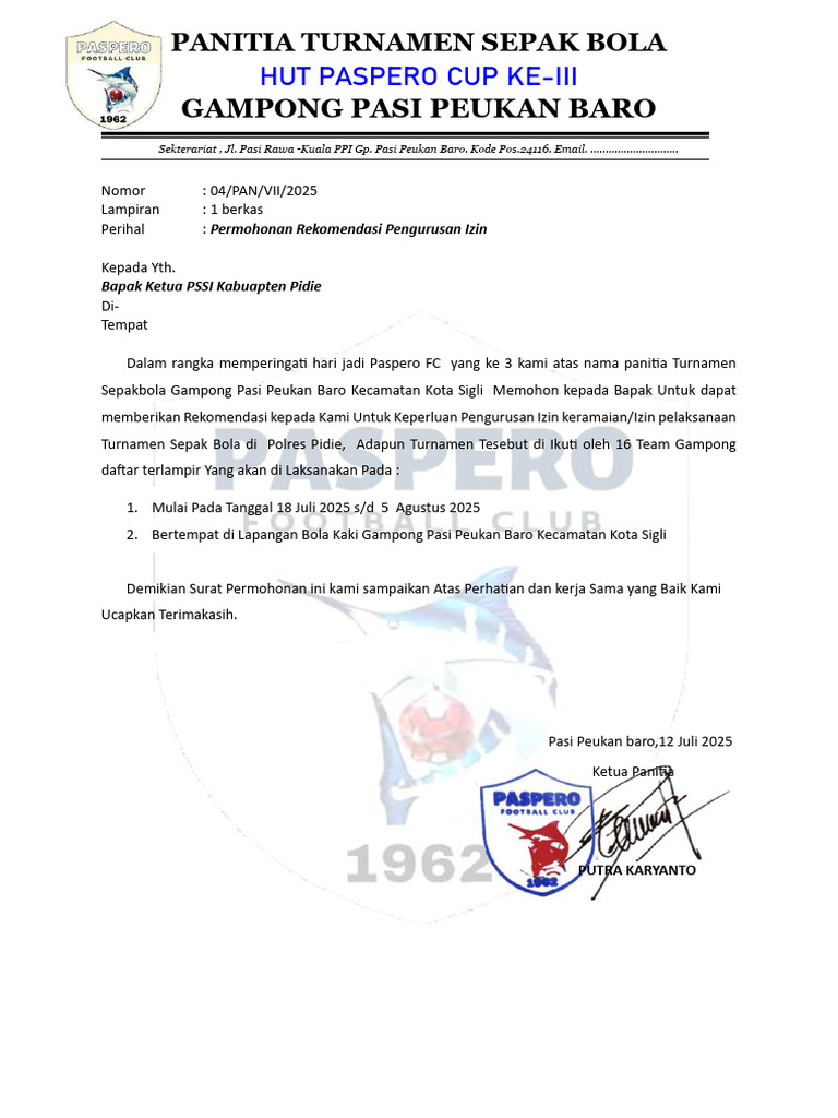 Permohonan Rekom Pssi | PDF