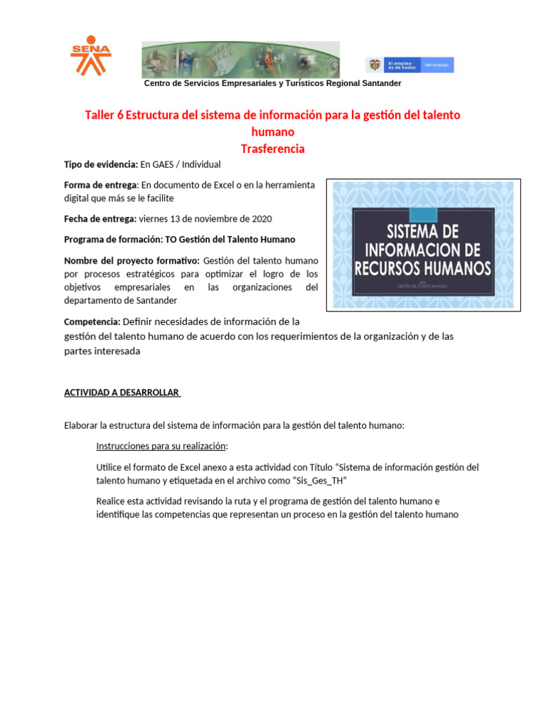 Taller 6 Estructura Sis Infor GTH | PDF