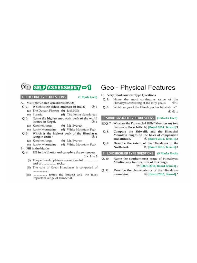 Cbse 9 Geo Chapt 2 Physical Features Ws | PDF