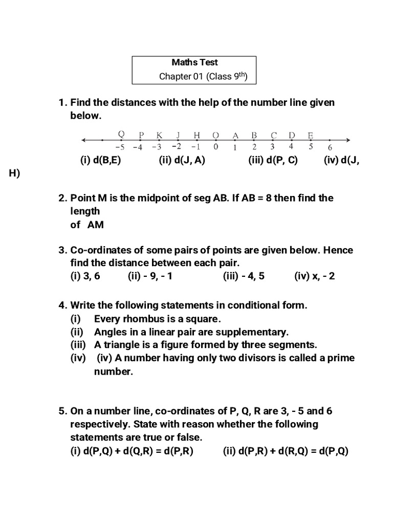 Chapter 01 (Class 9) : Maths Test | PDF