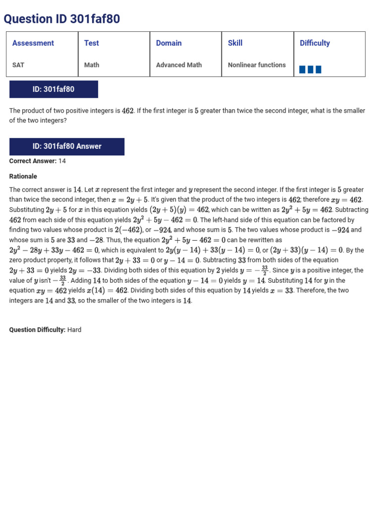 Sat Hard Advanced Math Ans | PDF | Function (Mathematics) | Equations