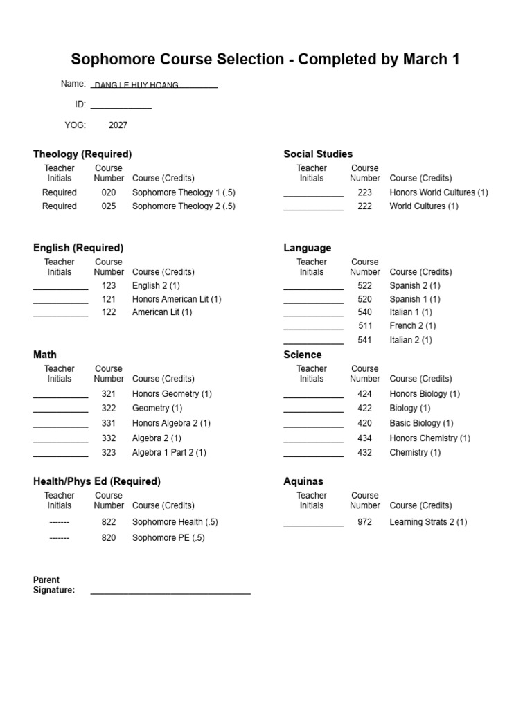 Course Selection - Rising Sophomores - Sheet1 | PDF | Mathematics