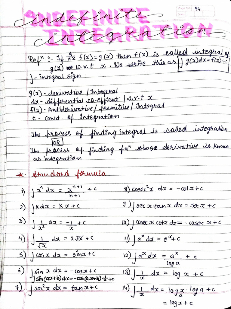 Class 12 Jee Indefinite Integration Formulas | PDF
