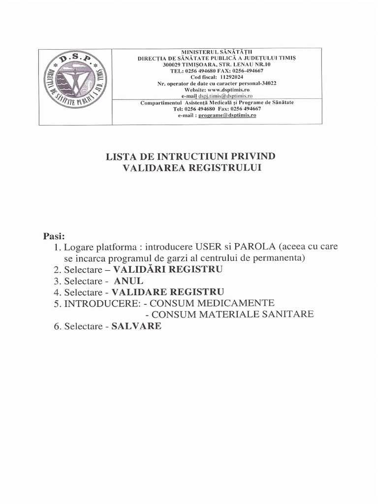 Lista de Instructiuni Privind Validarea Registrului | PDF
