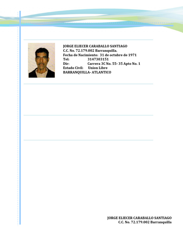 Hoja de Vida Jorge Eliecer Caraballo | PDF