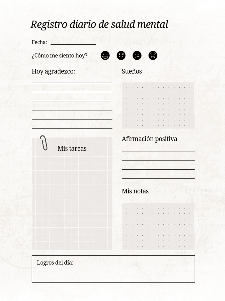 Registro diario de salud mental PDF | PDF
