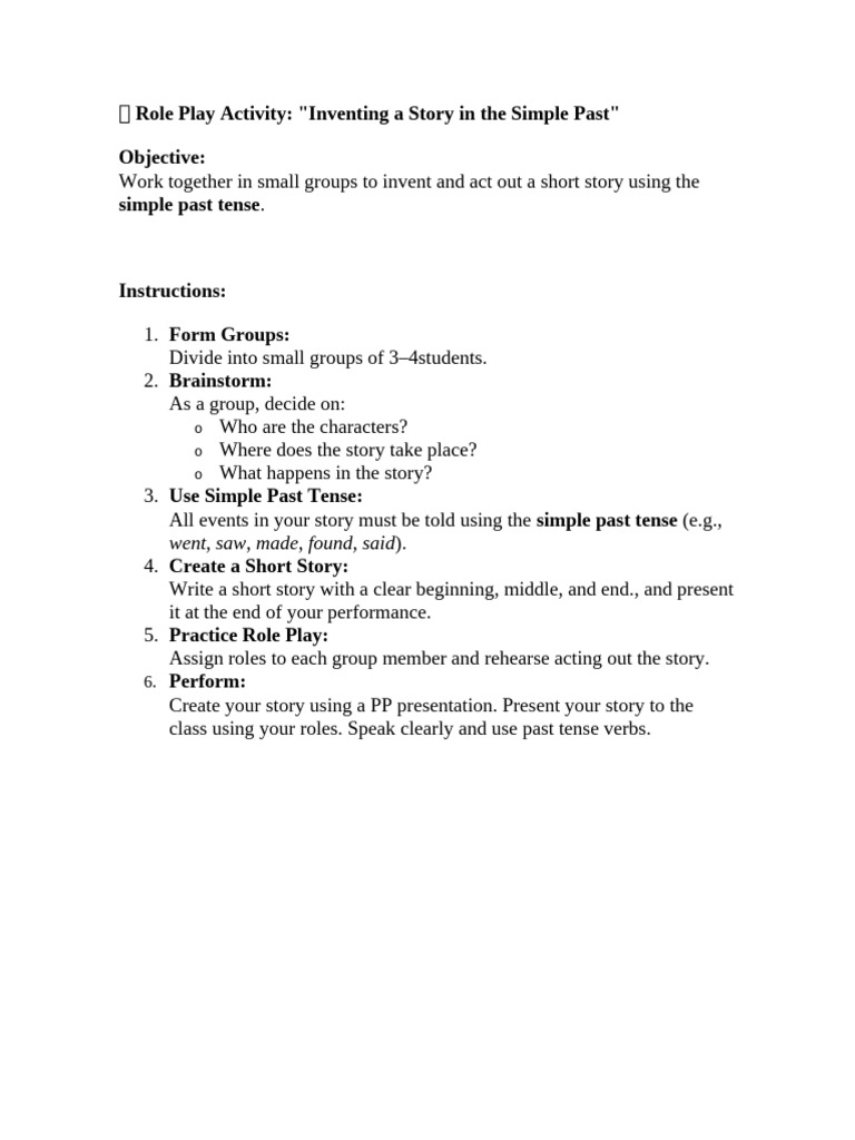 Short Story Role Play Activity | PDF