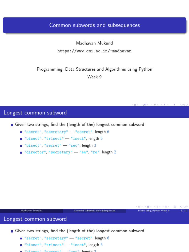 Lecture 9.4 - Common Subwords and Subsequences | PDF | Algorithms And Data Structures ...