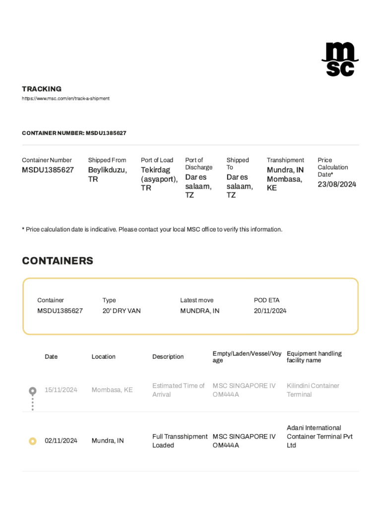 Shipping Container Tracking and Tracing - MSC | PDF | Water Transport | Shipping
