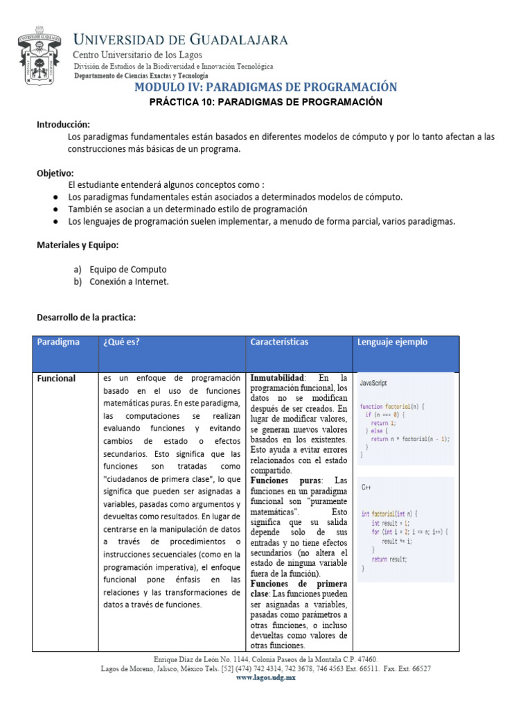Practica - 10.paradigmas Programacion CR | PDF | Lenguaje de programación | Objeto (informática)