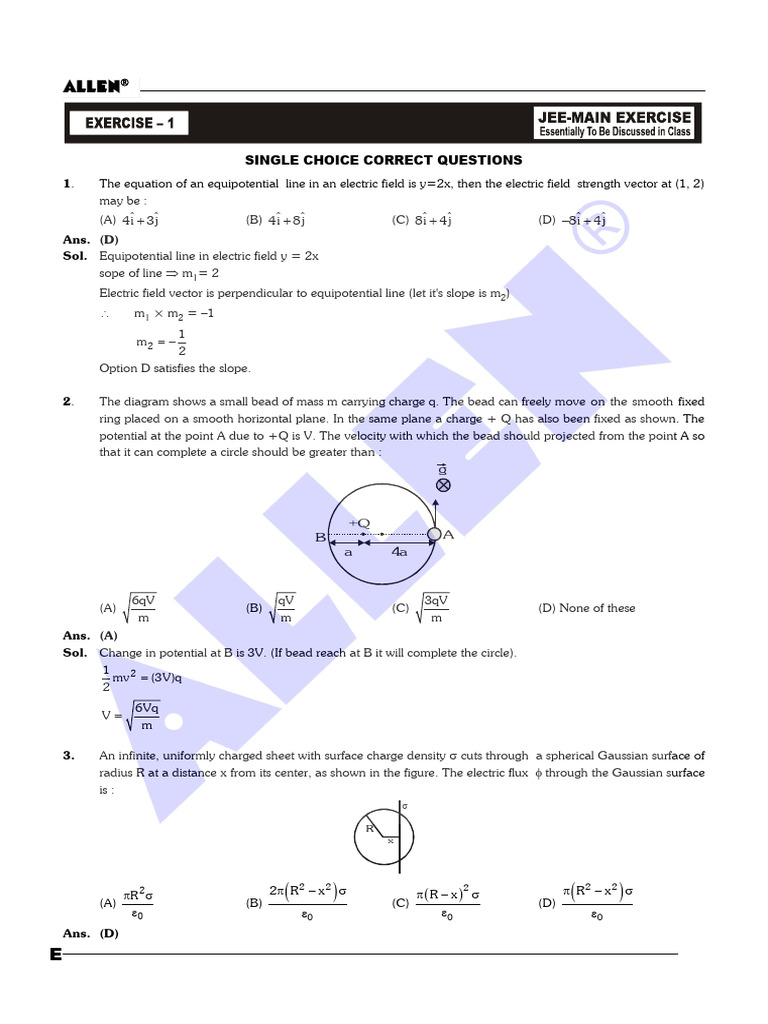 Electrostats Answer | PDF | Electric Field | Sphere