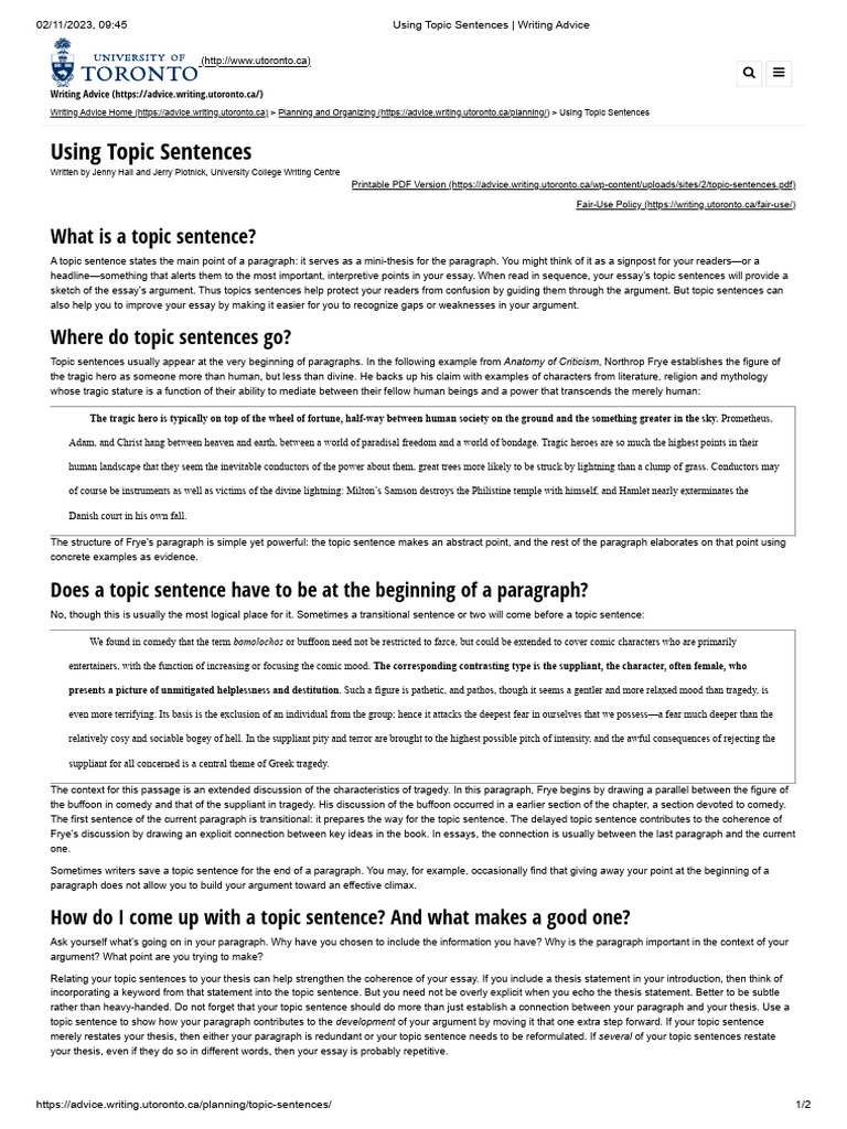 Using Topic Sentences - Writing Advice | PDF | Essays | Paragraph