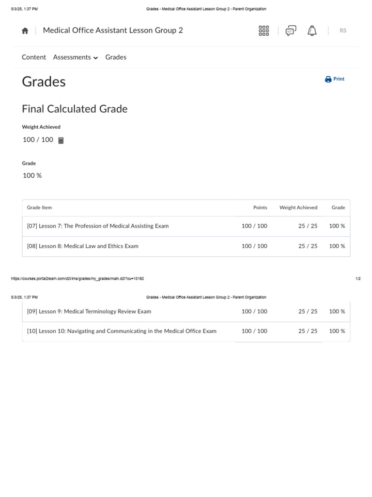 Medical Office Assistant Grades Overview | PDF
