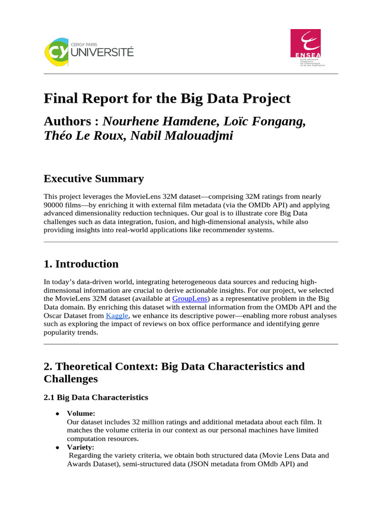 Final Report For The Big Data Project | PDF | Linear Algebra | Algorithms
