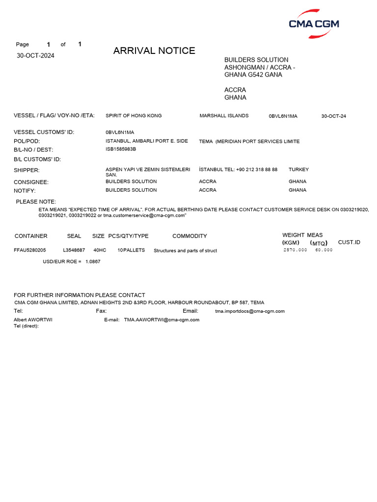 NOA Notification for Spirit of Hong Kong | PDF