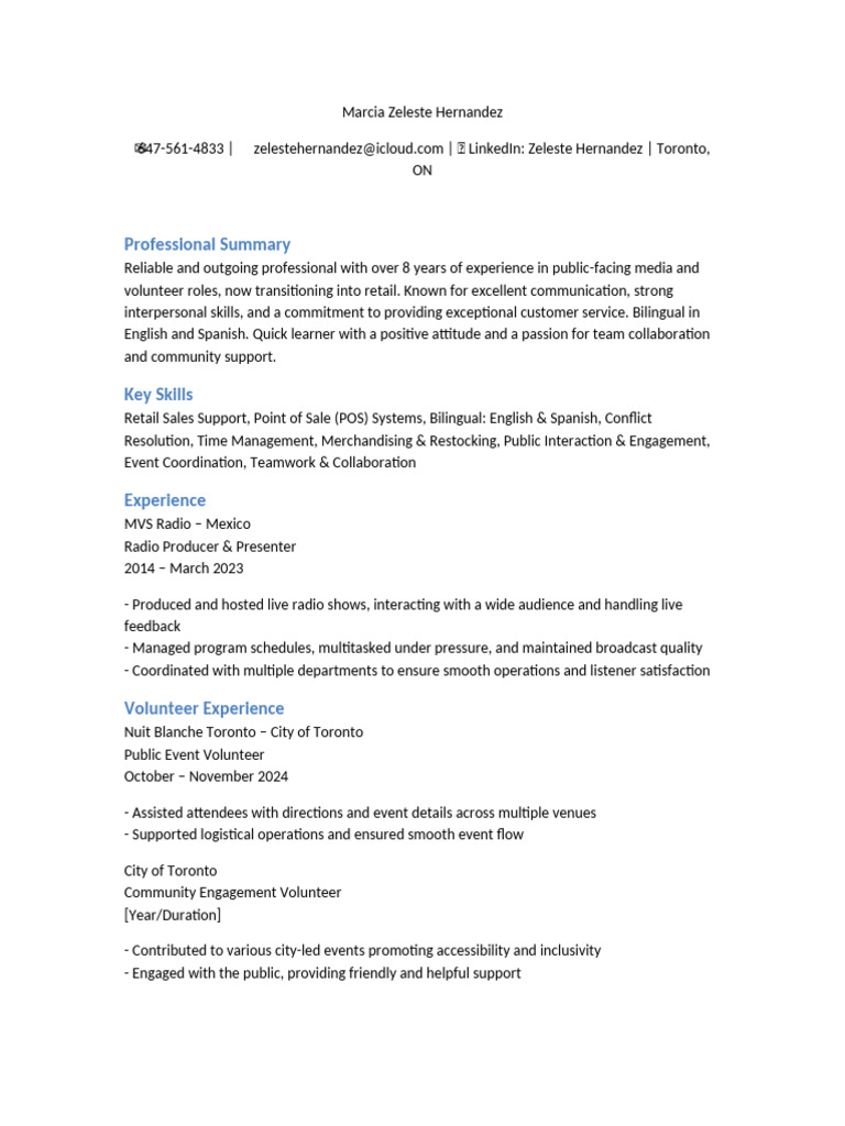 Marcia Zeleste Hernandez Retail Resume | PDF