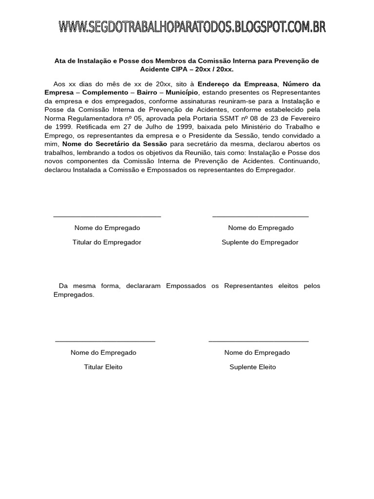 Ata de Posse da CIPA 20xx/20xx | PDF