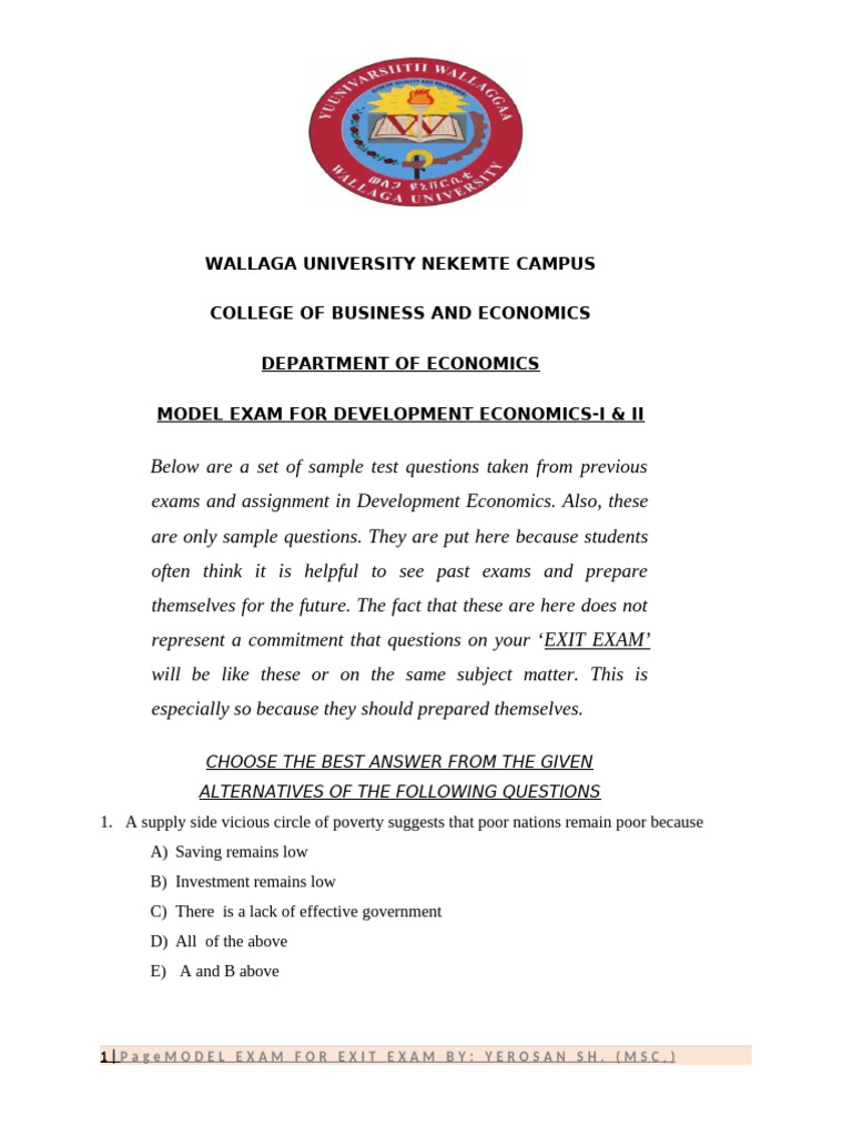 Dev't Economics Mock Exam | PDF | Gini Coefficient | Economies