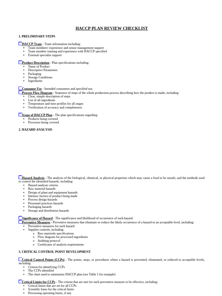 Haccp Plan Review Checklist | PDF | Verification And Validation | Hazard Analysis And Critical ...