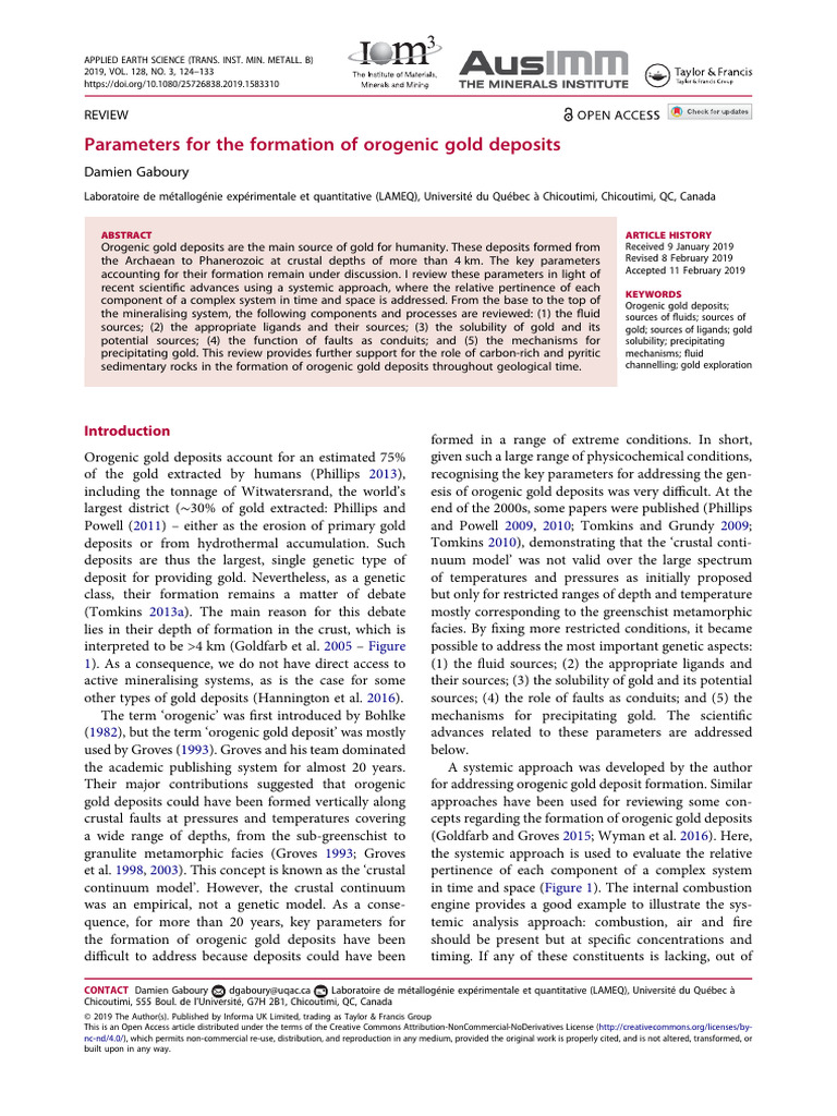 Orogenic Gold Deposit Formation Review | PDF | Gold | Petrology