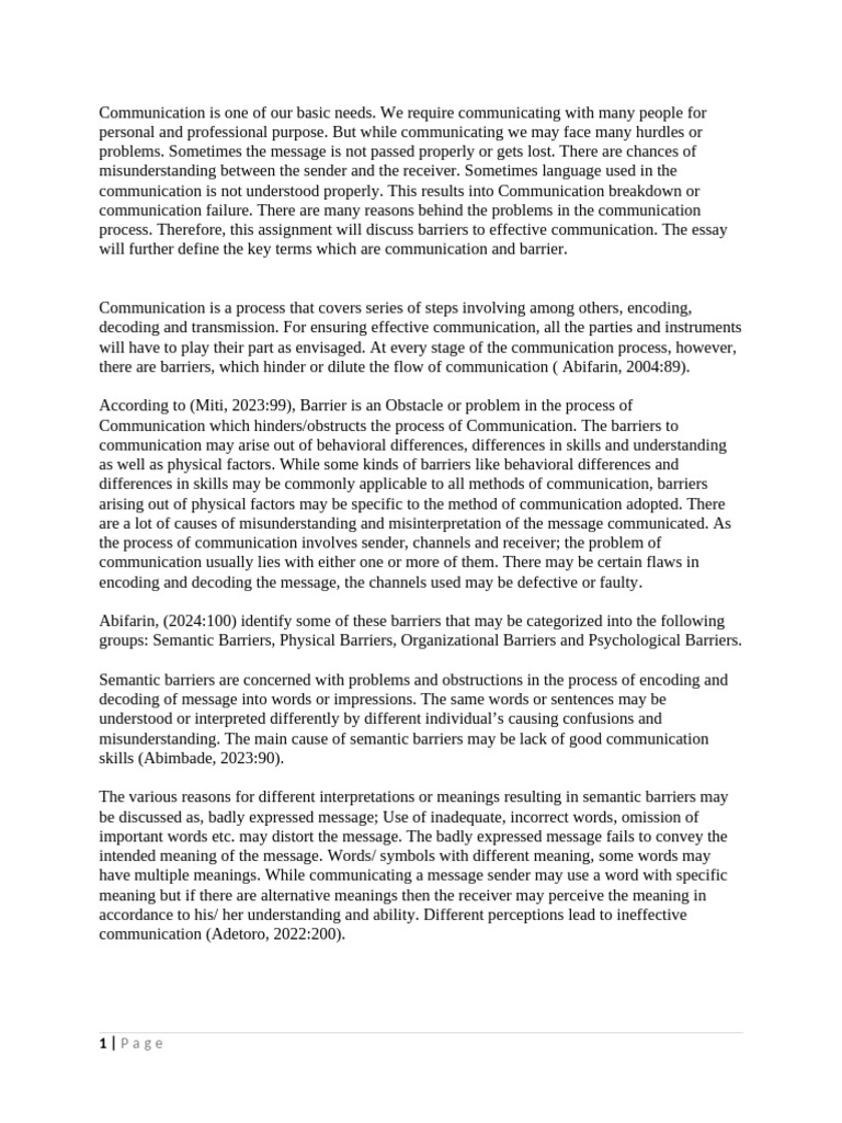 Barriers of Communication RICHARD | PDF | Communication | Semantics