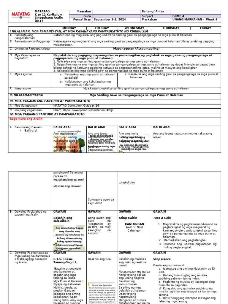 Matatag DLL Week 6 GRMC g4 | PDF