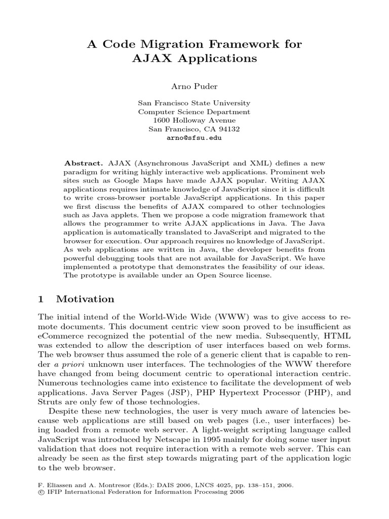 Puder2006 Chapter ACodeMigrationFrameworkForAJAX | PDF | Ajax (Programming) | World Wide Web
