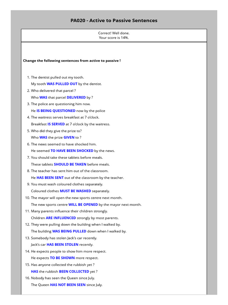 Active To Passive Sentences | PDF