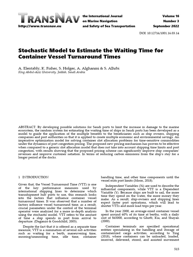 Stochastic Transnav 2022 2 | PDF | Ships | Port