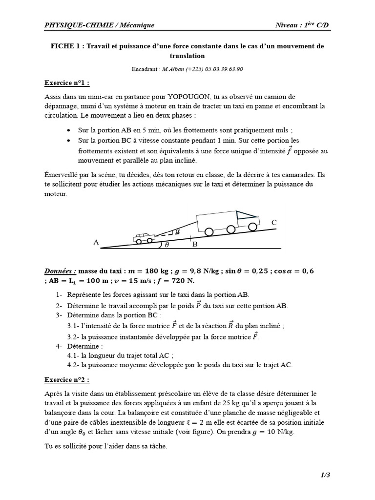 Travail et puissance en mouvement de translation | PDF | Puissance (physique) | Poids