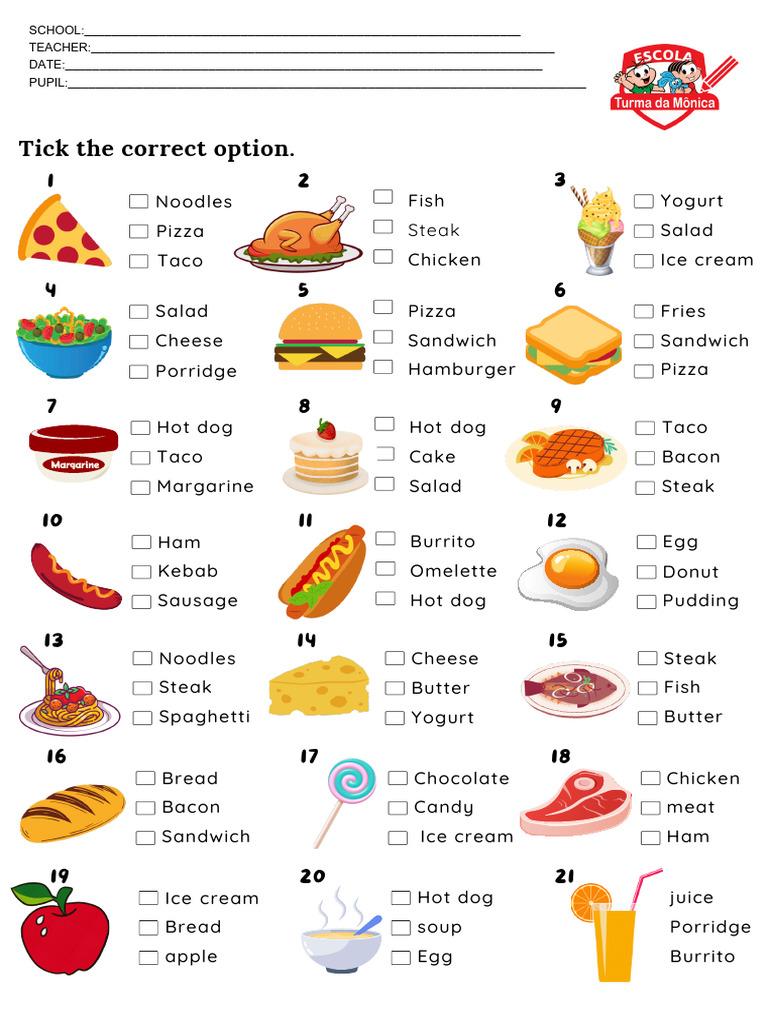 Foods and Drinks Activity Sheet | PDF | Sandwich | Cuisine