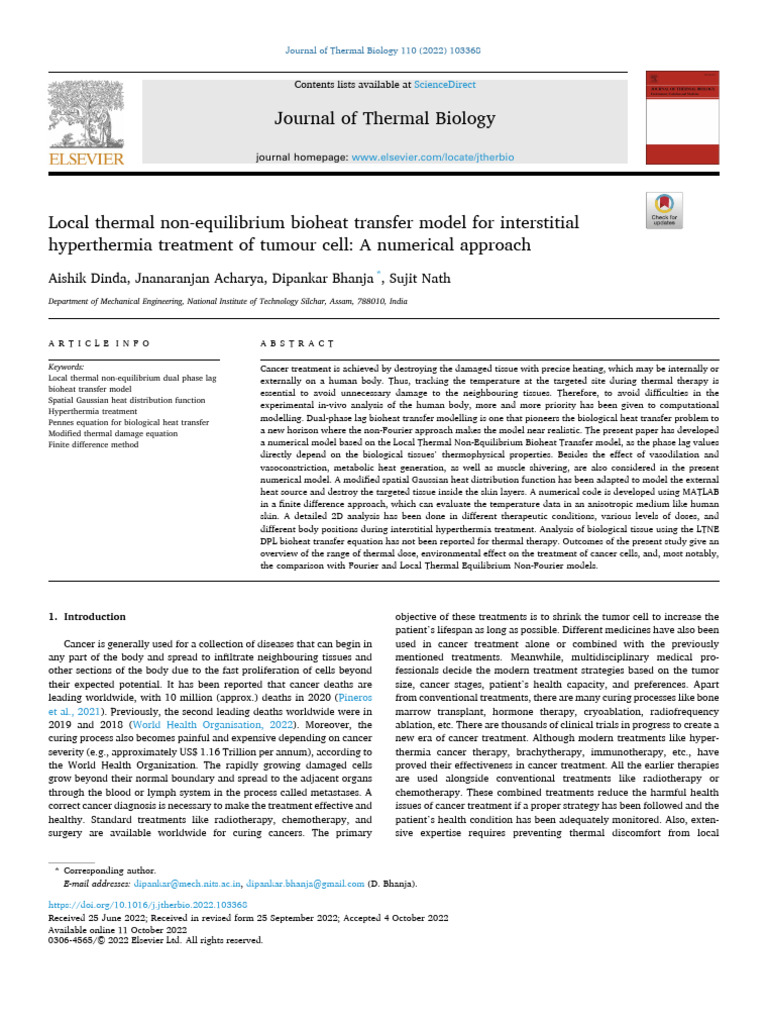 Local Thermal Non-Equilibrium Bioheat Transfer Model For Interstitial Hyperthermoa Treat Metn of ...