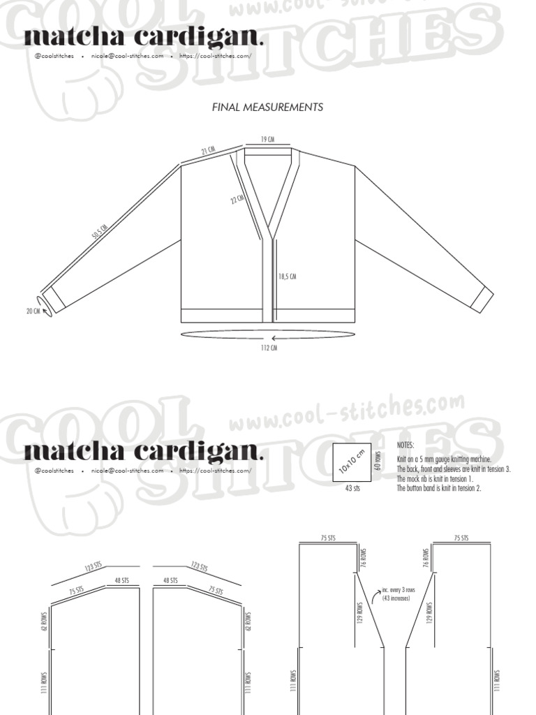 Matcha Cardigan Plans Krv22w | PDF | Knitting | Needlework