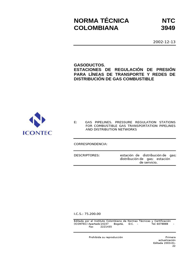 NTC 3949: Estaciones de Regulación de Gas | PDF | Colombia | Presión