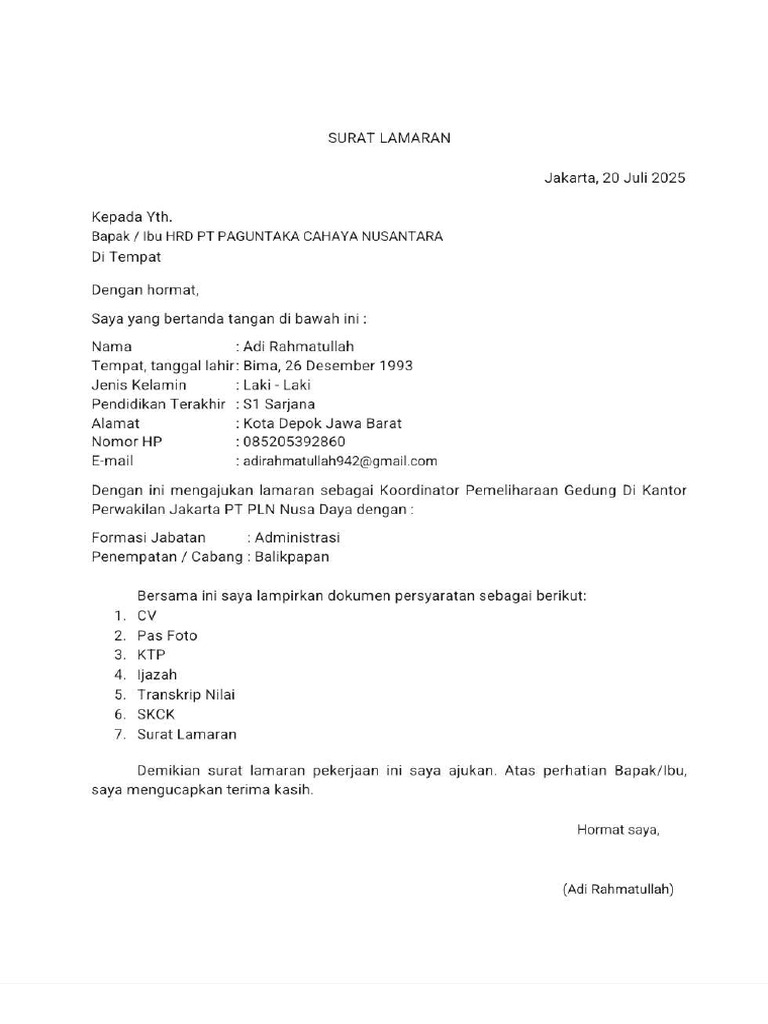 Surat Lamaran | PDF