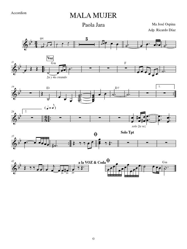Acordes de "Mala Mujer" - Paola Jara | PDF | Instrumentos musicales ...