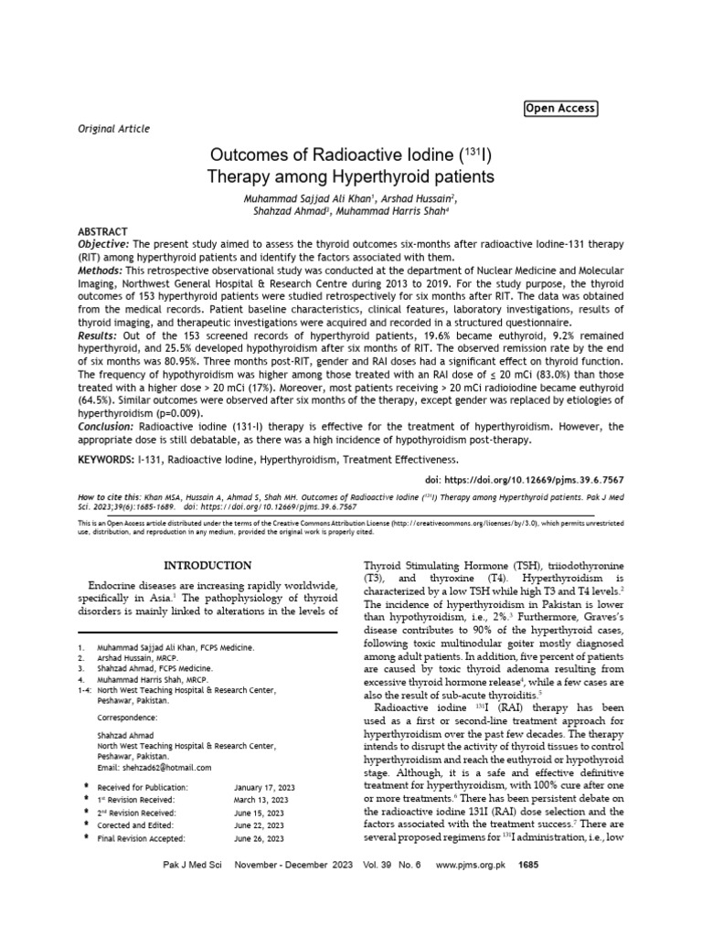 Outcomes of Radioactive Iodine (131I) | PDF | Hyperthyroidism ...