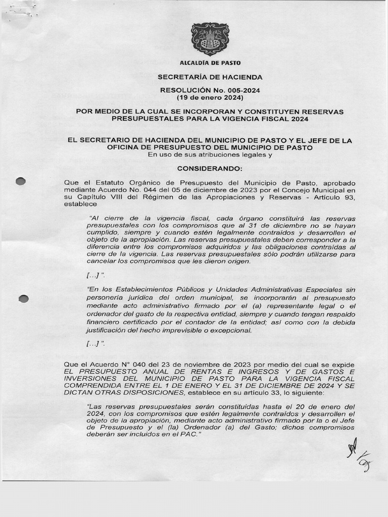 Resolucion 005 - 0001 Reservas - (Anexos) | PDF