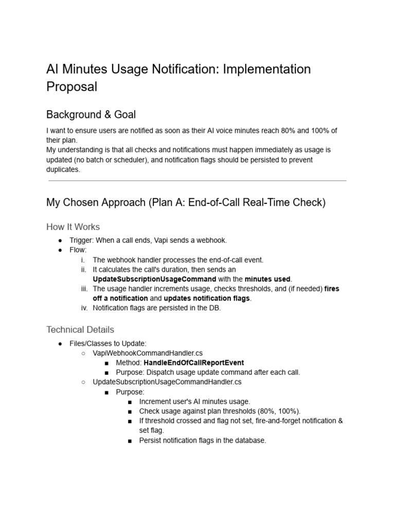 AI Minutes Usage Notification - Implementation Proposal | PDF ...