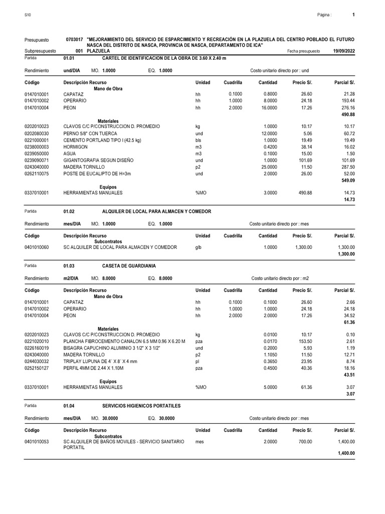 11 Analisis de Costos Unitarios | PDF | Materiales de construcción