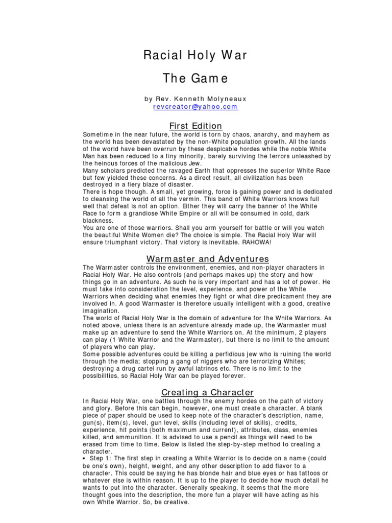 Racial Holy War The Game: First Edition | PDF | Rifle | Shotgun