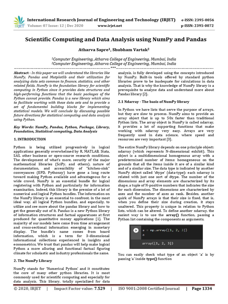 IRJET Scientific Computing and Data Anal | PDF | Matrix (Mathematics) | Comma Separated Values