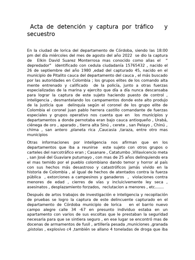Captura de Elkin David Suarez "El Depredador" | PDF | Crímenes | Crimen ...
