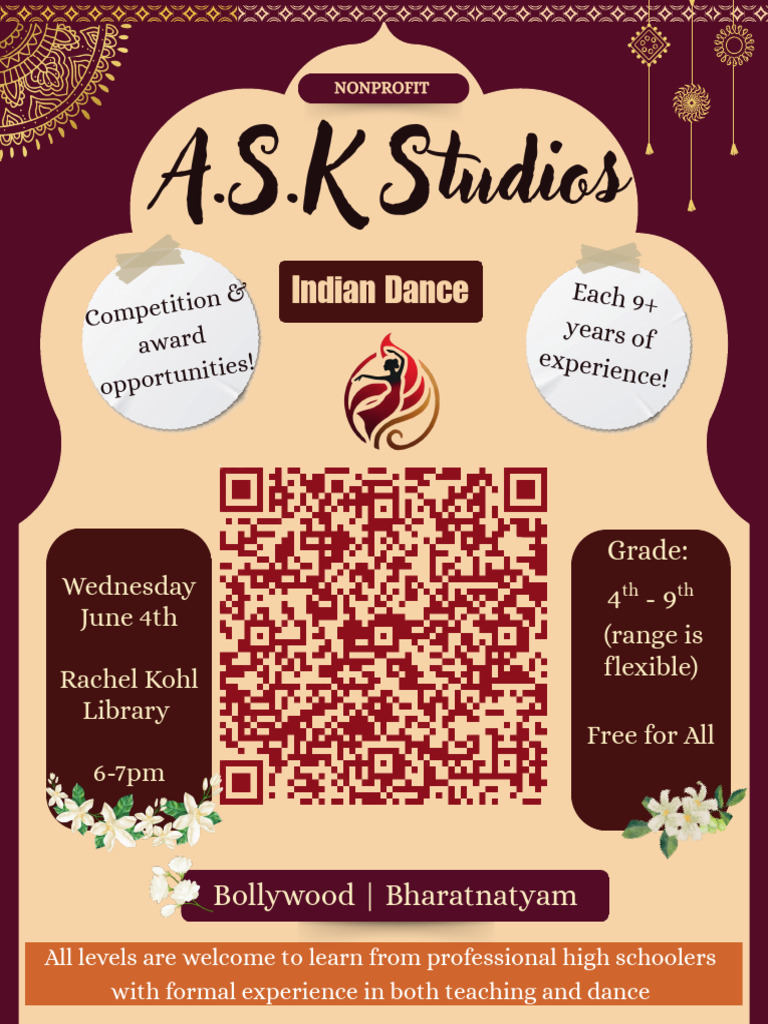 Brown & Orange Illustrative Bharatanatyam Dance Promotion Flyer | PDF