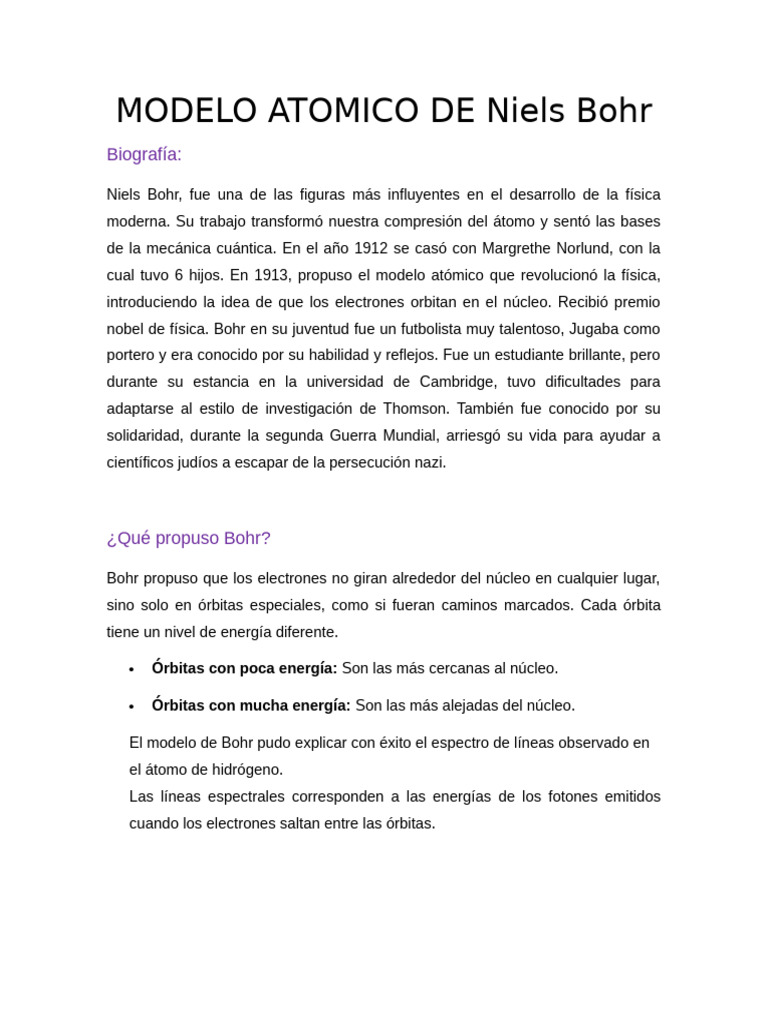 Modelo Atomico de Niels Bohr | PDF | Mecánica cuántica | Electrón