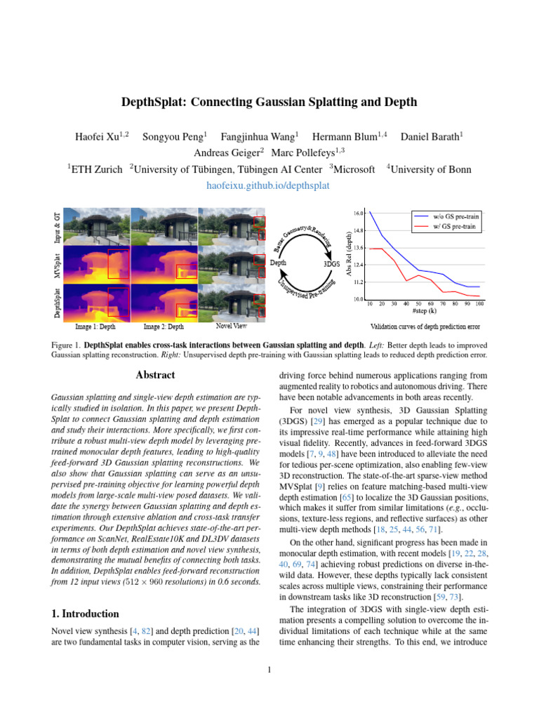 Xu 等 - 2025 - DepthSplat Connecting Gaussian Splatting and Depth | PDF | Normal Distribution ...